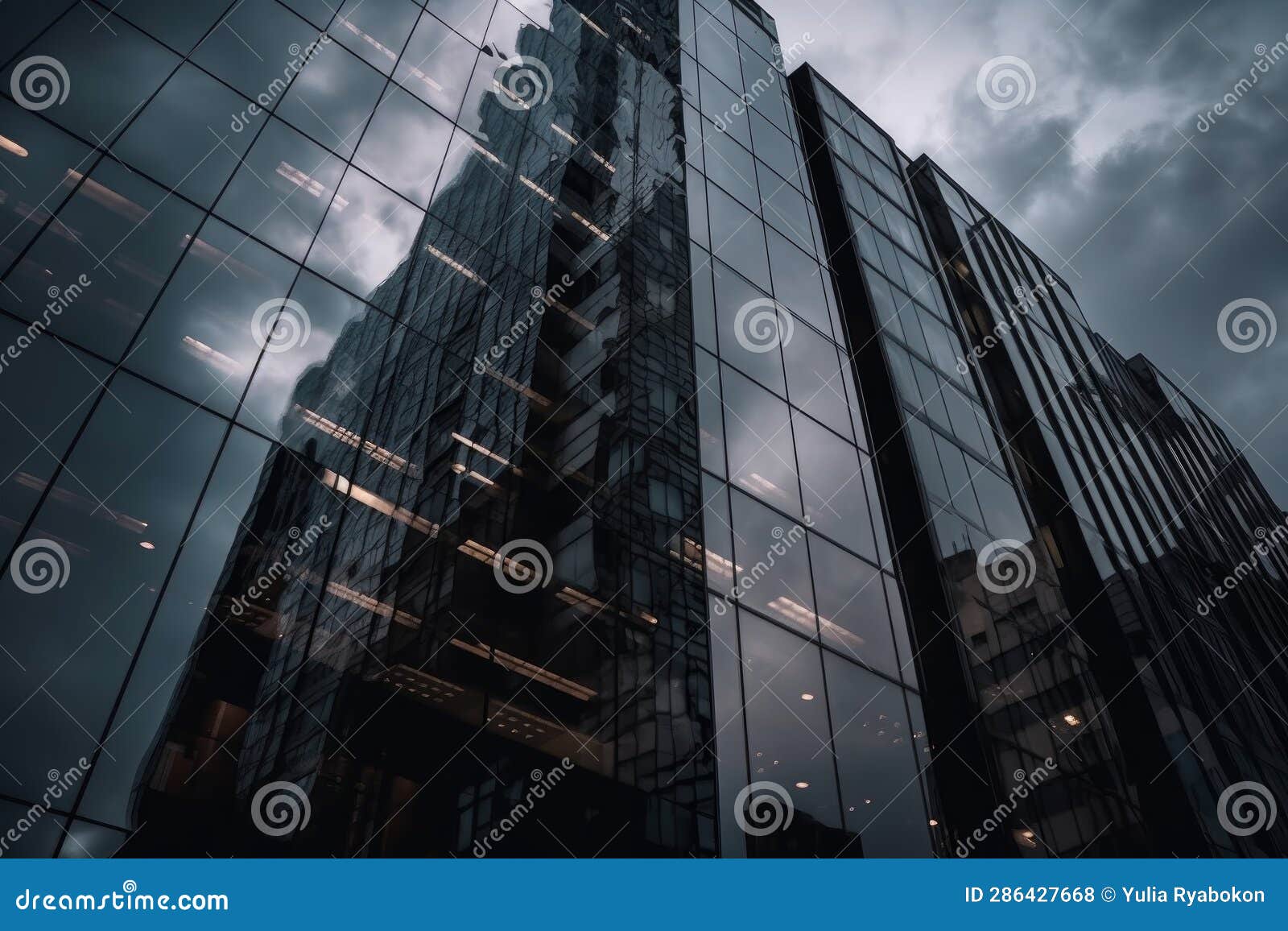 Skyscraper Facade. Shiny Glass Tower With Reflection In Windows Vector ...