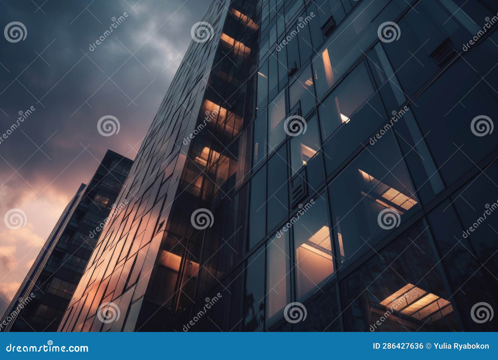 Skyscraper Facade. Shiny Glass Tower With Reflection In Windows Vector ...