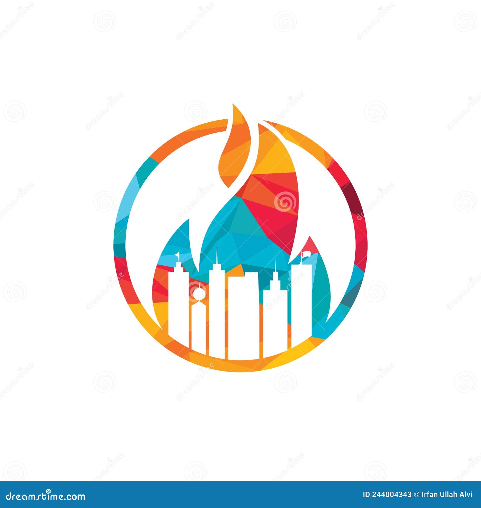 Fire City Vector Logo Design Template. Buildings and Fire Icon Design ...