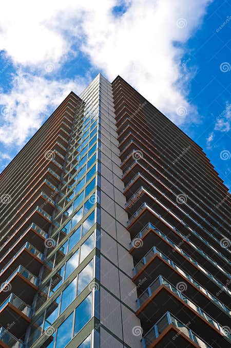 Skyscraper Front View with Blue Sky Stock Image - Image of office ...