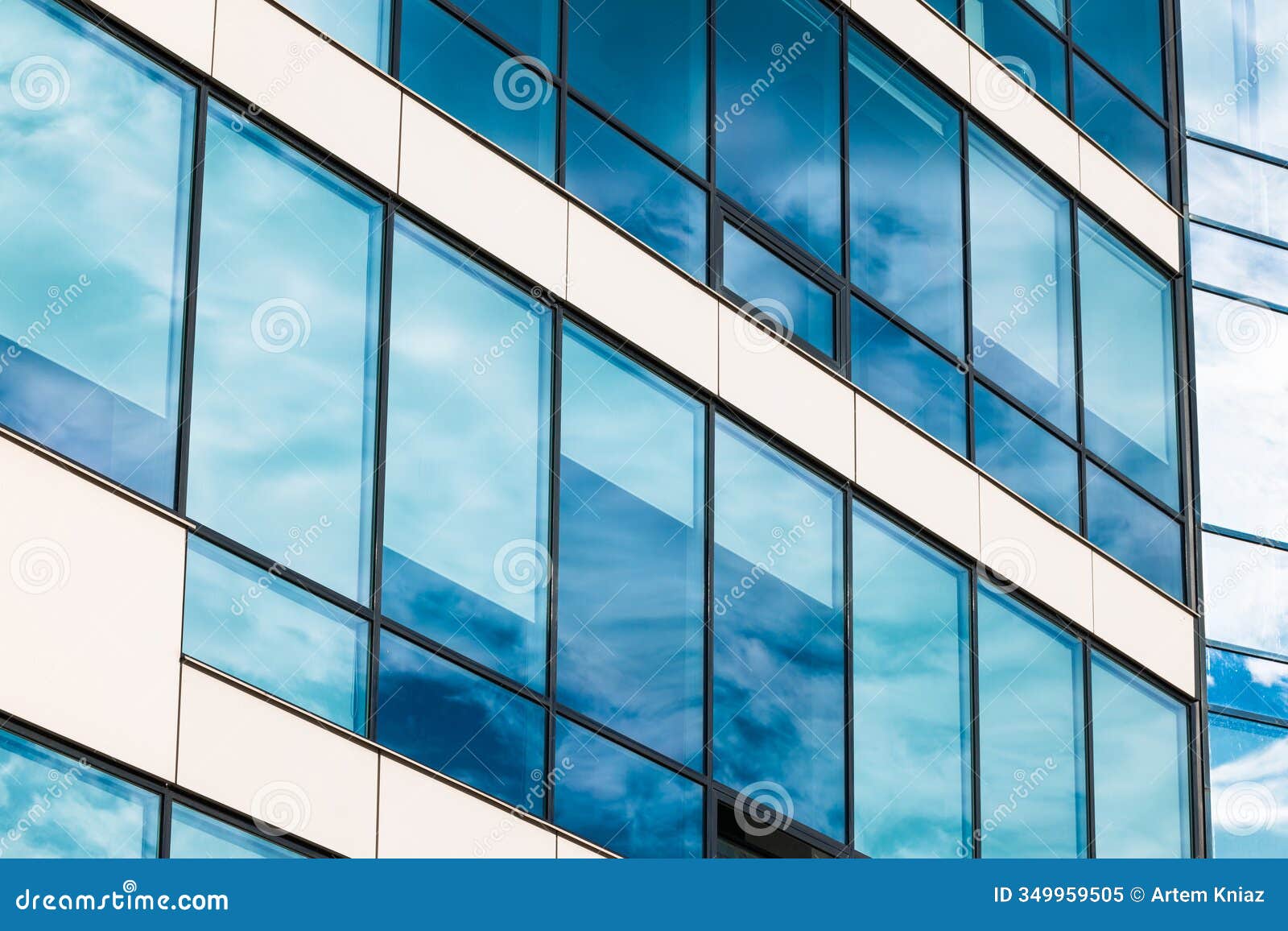 Skyscraper Glass Wall Facade Square Shape Cells Windows with Reflection ...