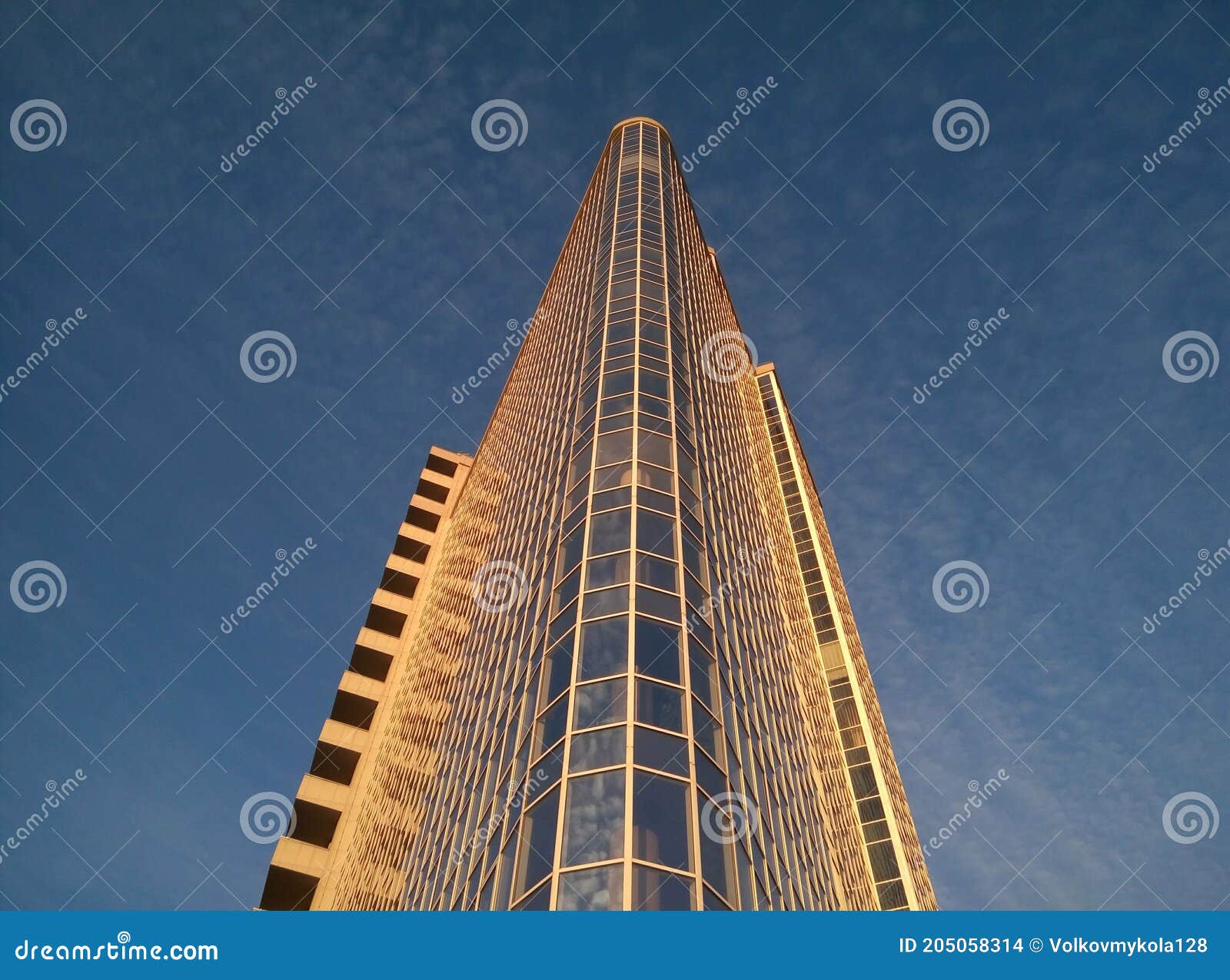 Skyscraper Glass Wall Sharp Corner Angle Rounded Blue Sky Sunny Day ...