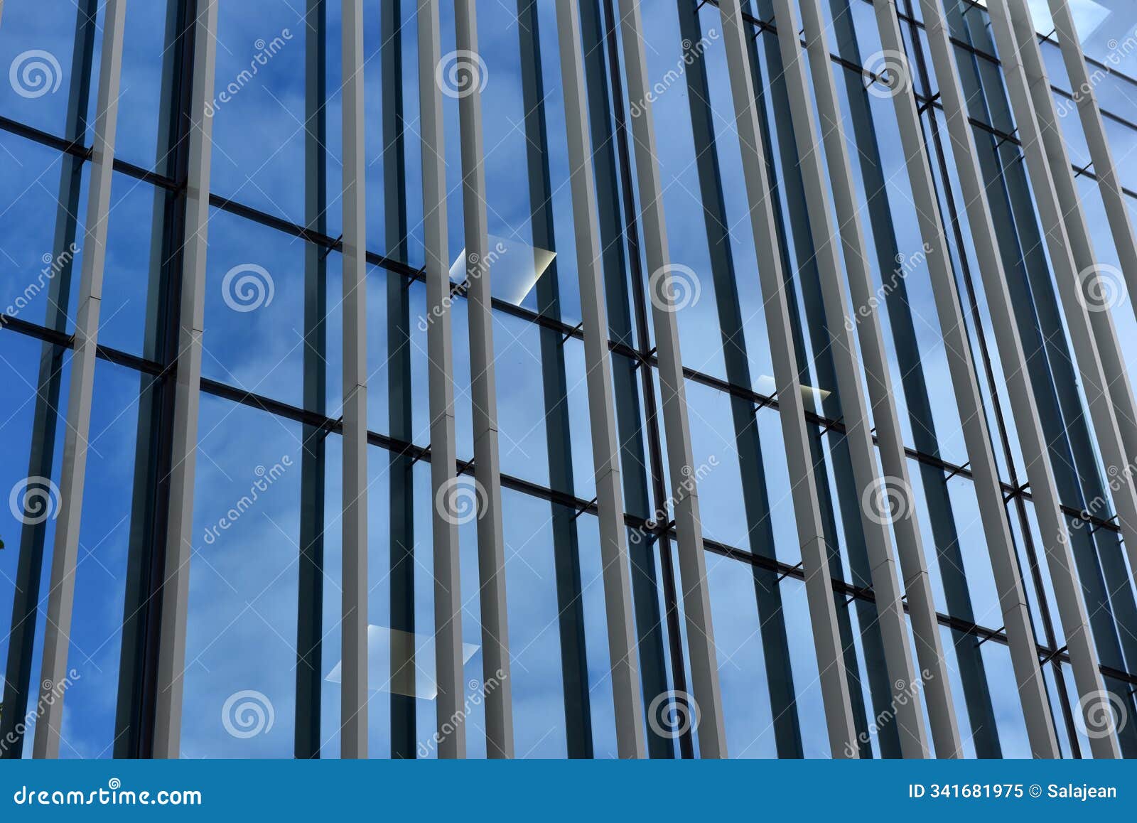 Skyscraper Glass Window Facade, Blue Sky Reflecting on Windows Stock ...