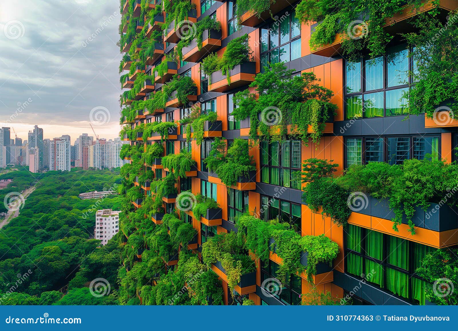 Skyscraper, Innovative Vertical Greening Techniques, Highlighting a ...