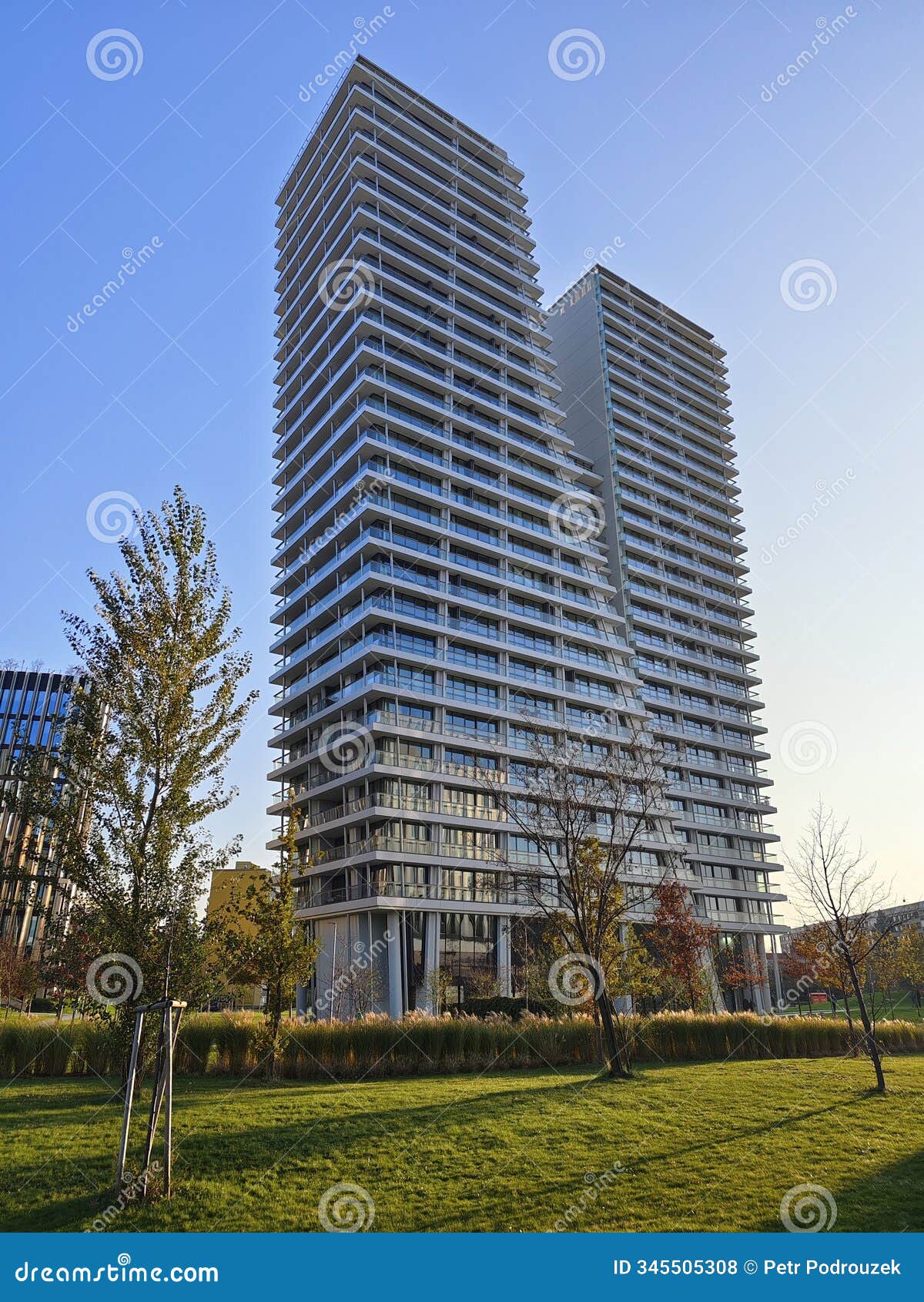 V-shaped Skyscraper in Prague, Modern Architecture in Afternoon Light ...