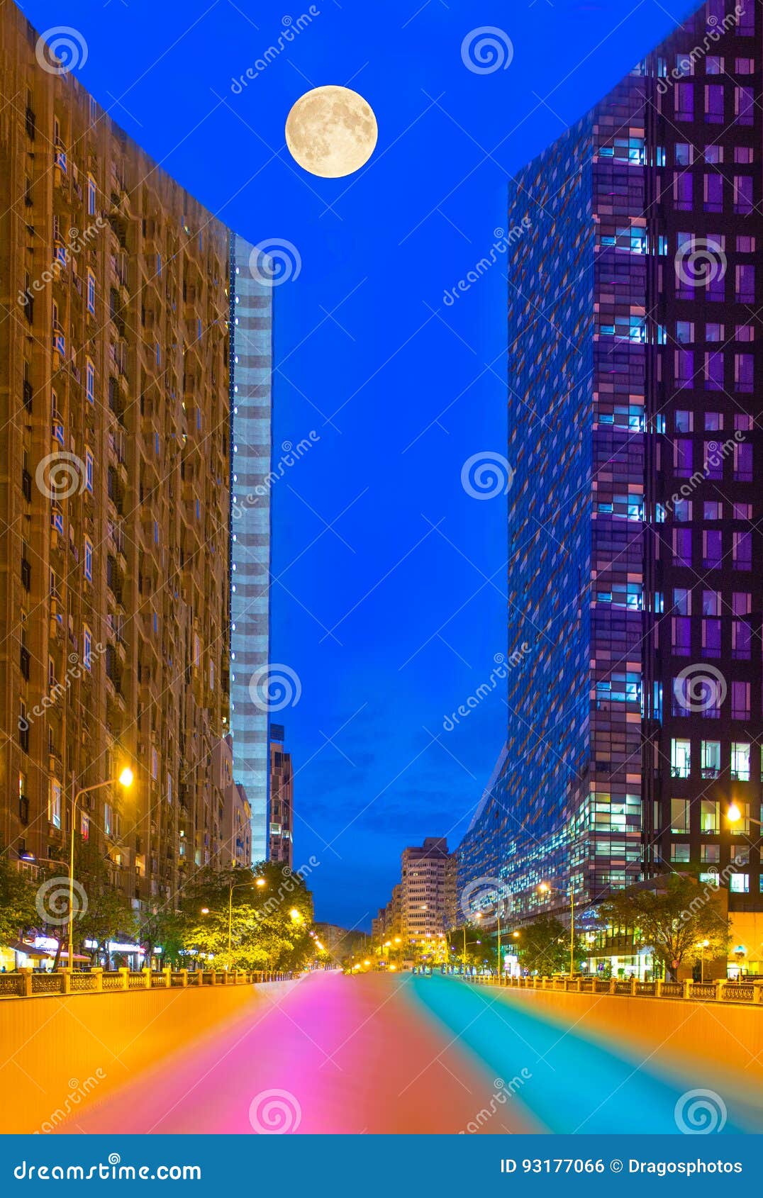 Skyscraper moon light stock photo. Image of pink, moonlight - 93177066