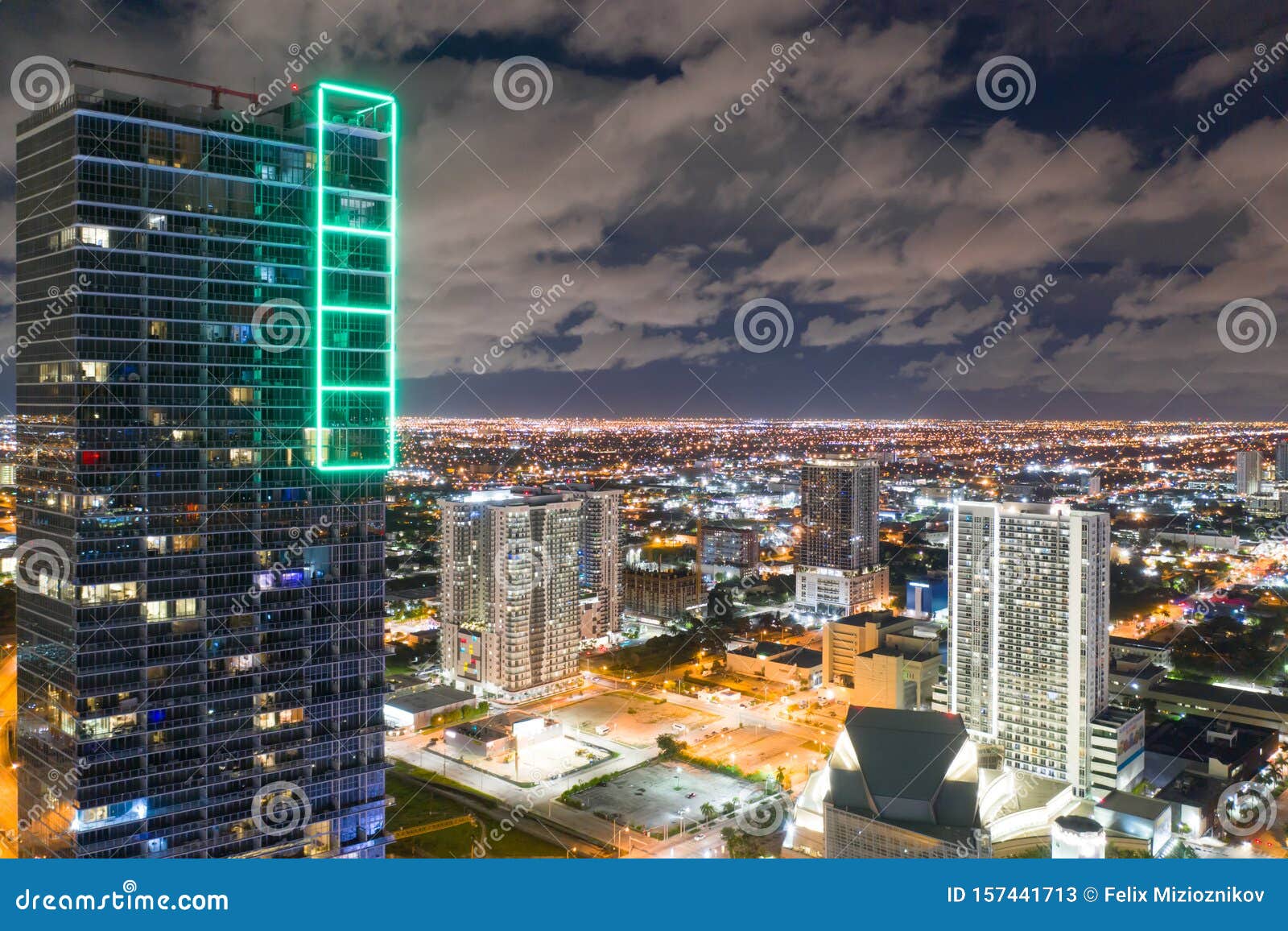 Skyscraper with Neon Lights in Downtown Miami Editorial Stock Photo ...