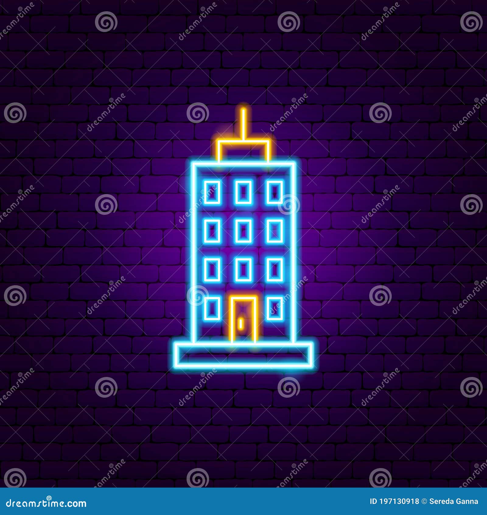 Skyscraper Neon Sign stock vector. Illustration of lifestyle - 197130918