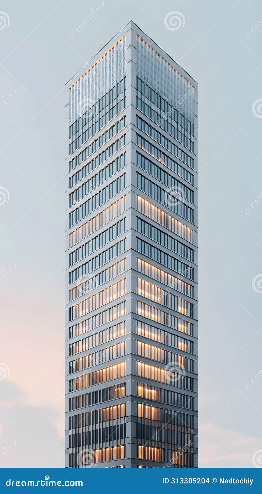 A Skyscraper with Numerous Windows Illuminates the City Skyline at ...