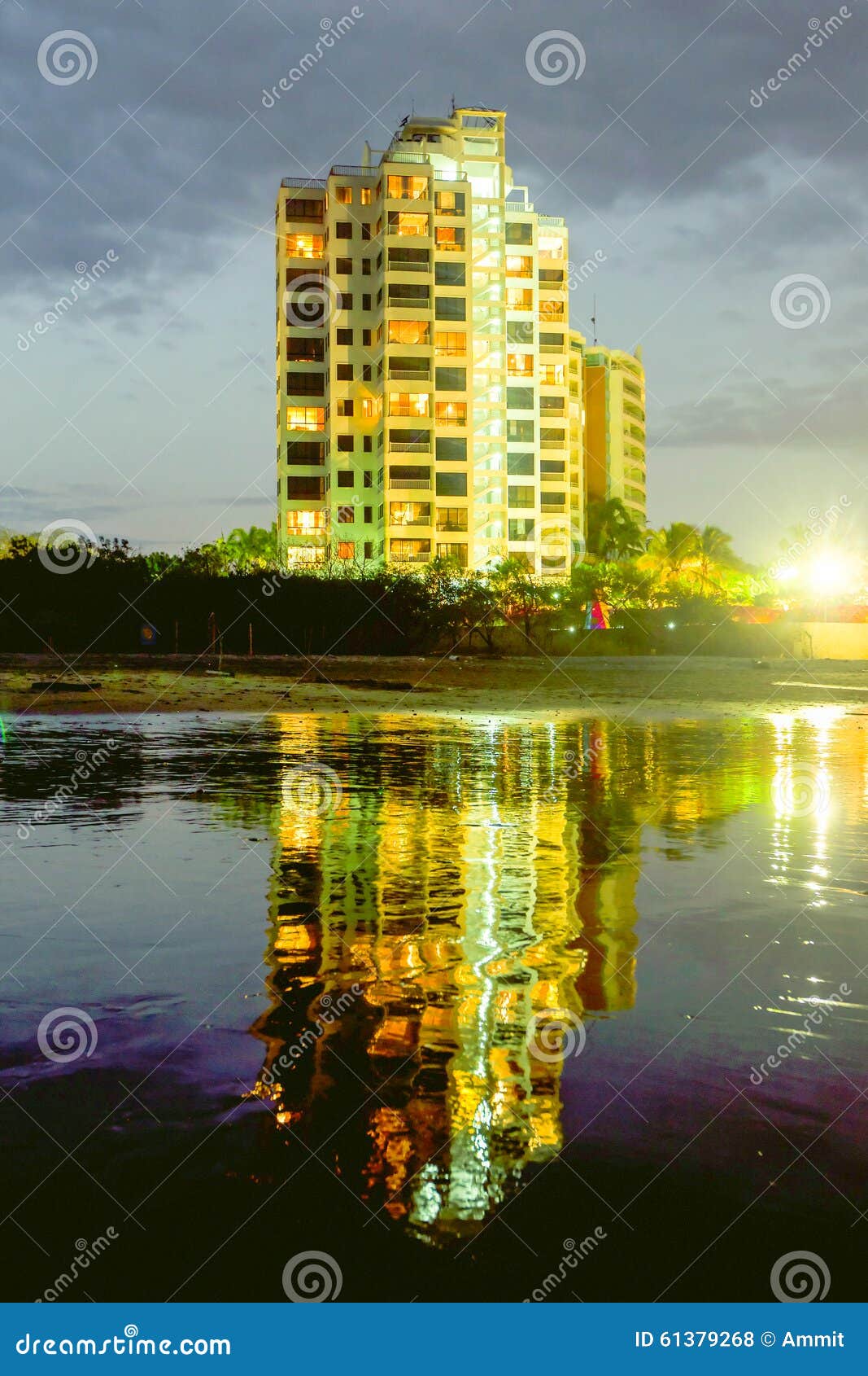 Skyscraper Reflection by Night Stock Photo - Image of construction ...