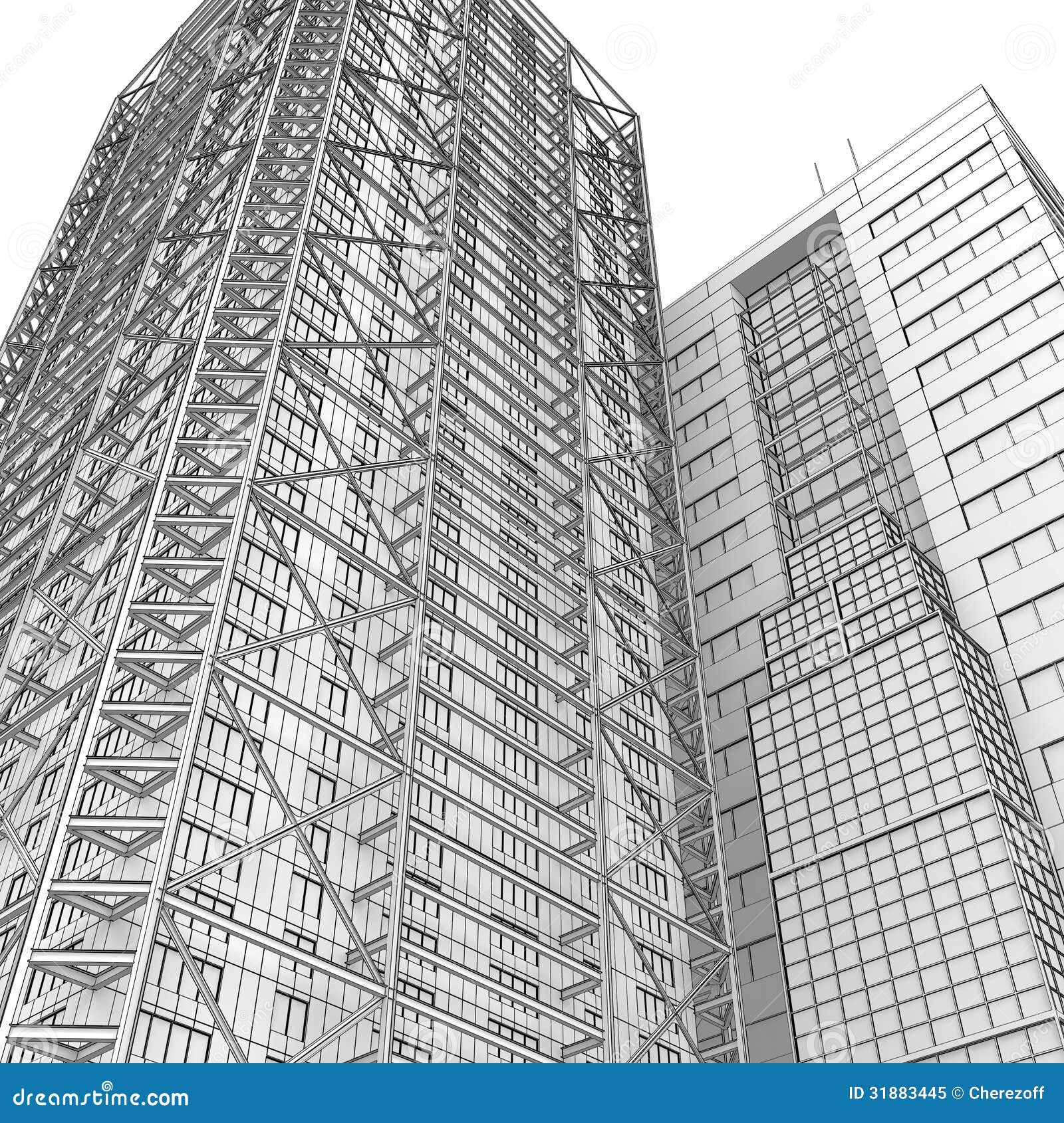 Skyscraper Rendering in Lines Stock Illustration - Illustration of ...