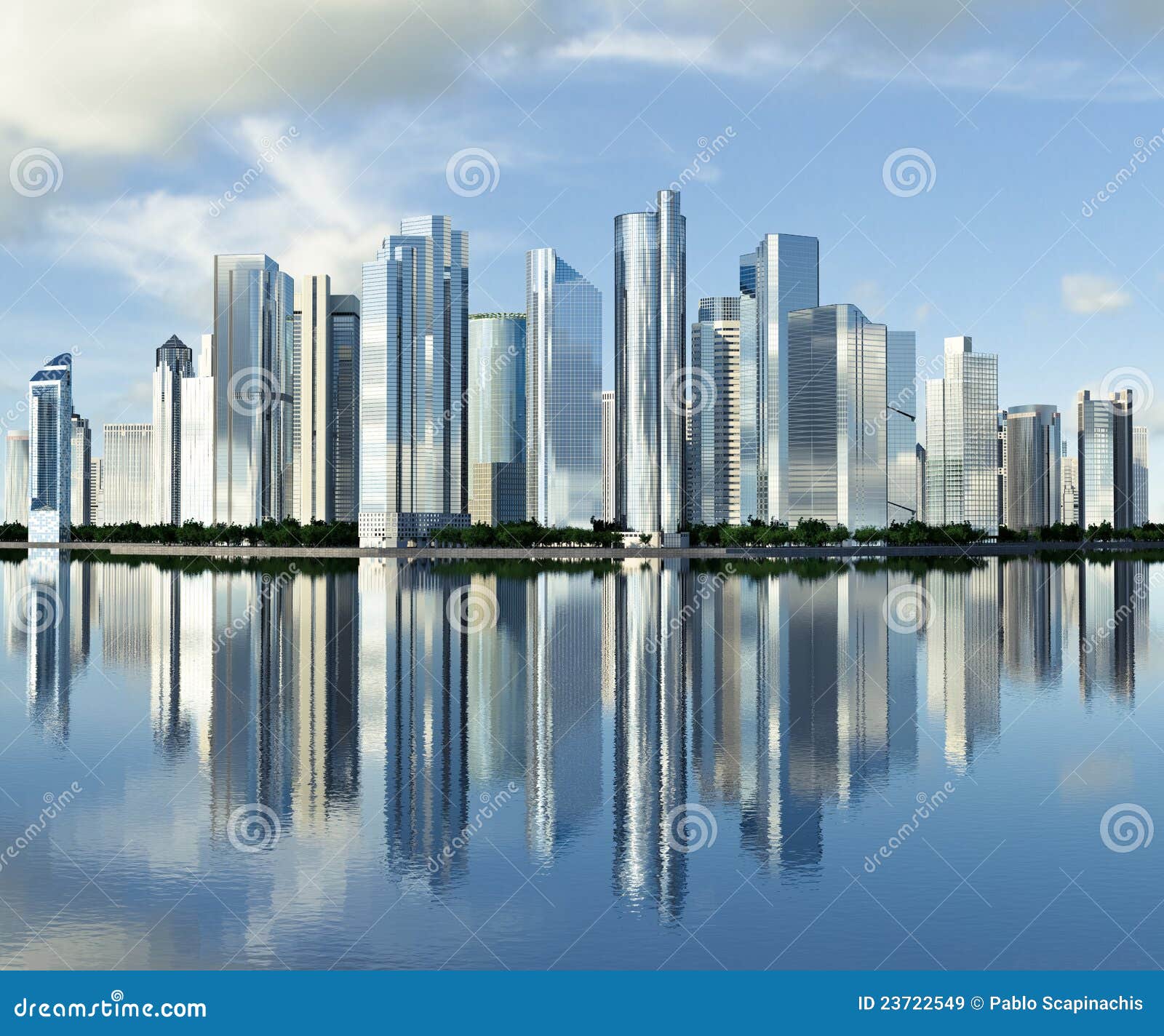 Skyscraper Skyline Reflected on Stock Illustration - Illustration of ...