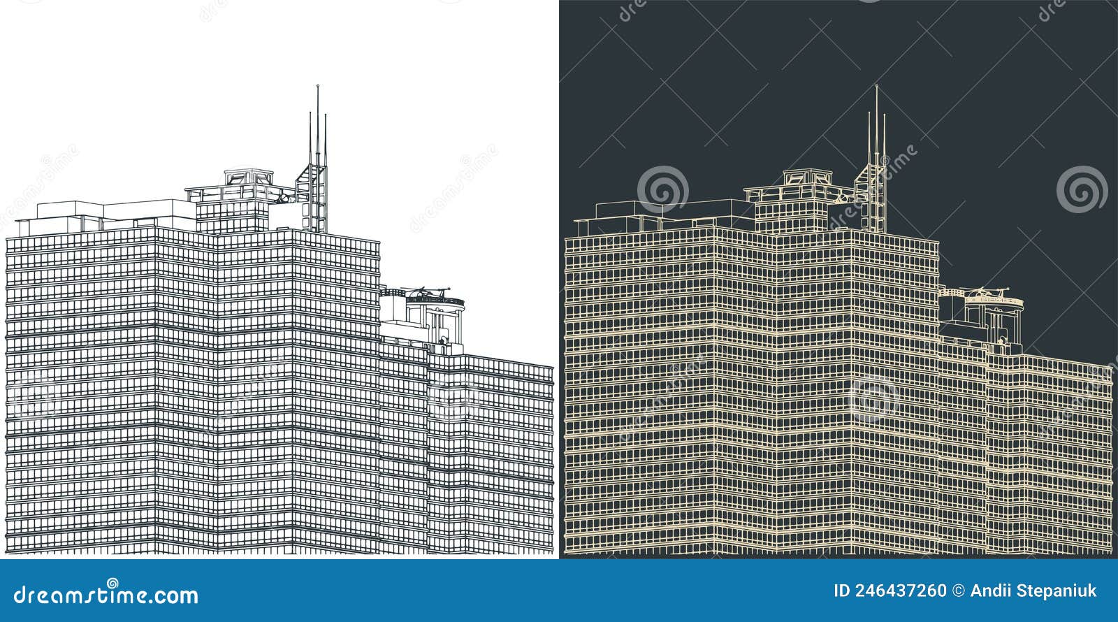 Skyscraper stock vector. Illustration of downtown, drawings - 246437260