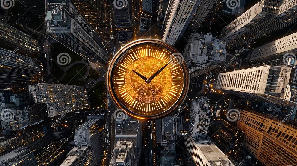 Skyscraper Time Concept with Holographic Clock Projected on it Stock ...