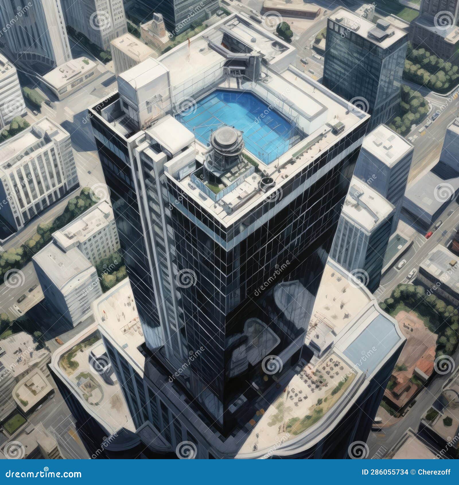 Skyscraper Top View, New Technologies Stock Illustration - Illustration ...