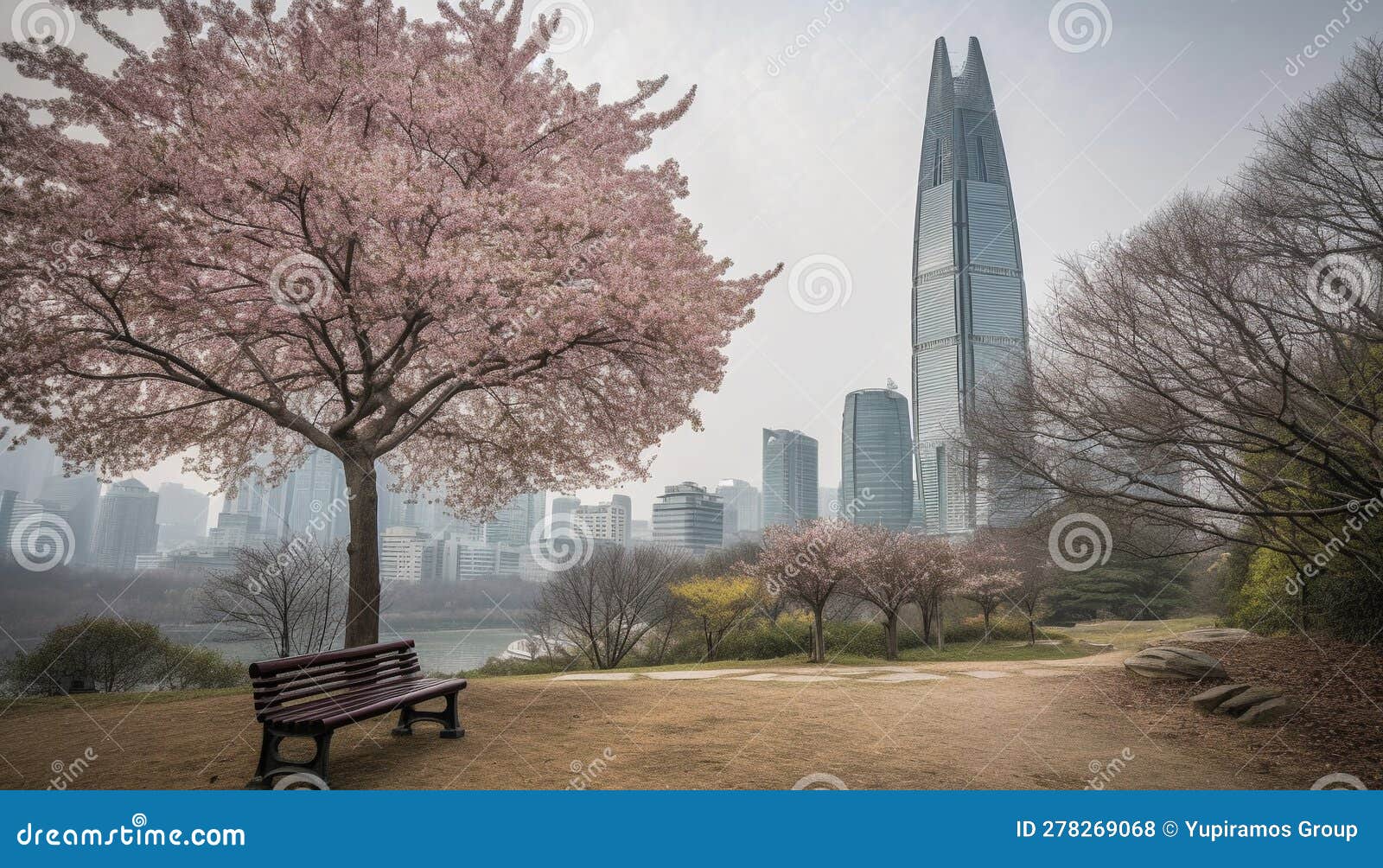 Skyscraper and Tree, City Life in Nature Generated by AI Stock Photo ...