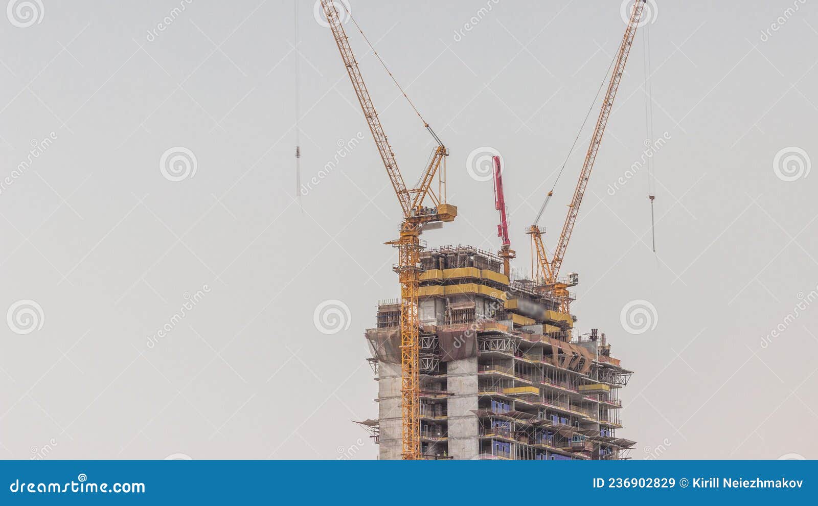 Skyscraper Under Construction with Cranes and Iron Frame Timelapse ...