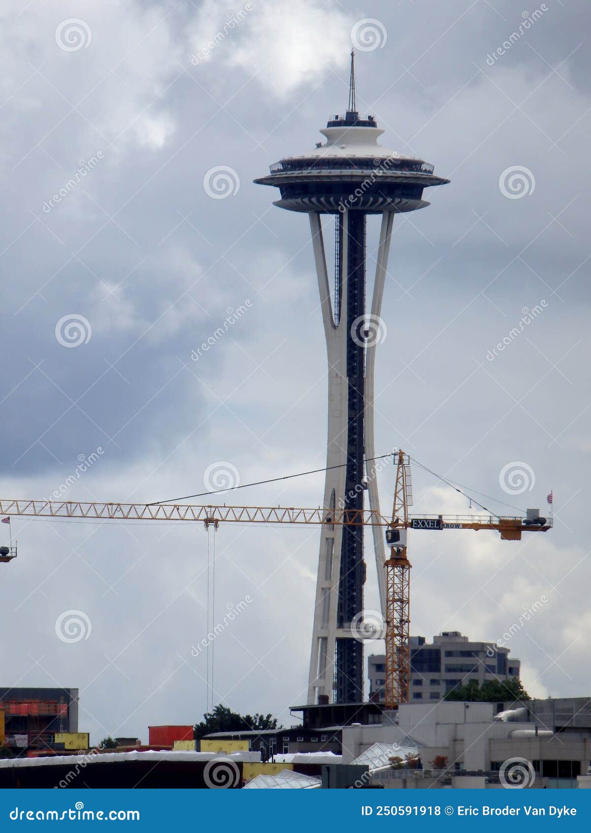 Skyscraper Under Construction and the Space Needle Editorial Stock ...