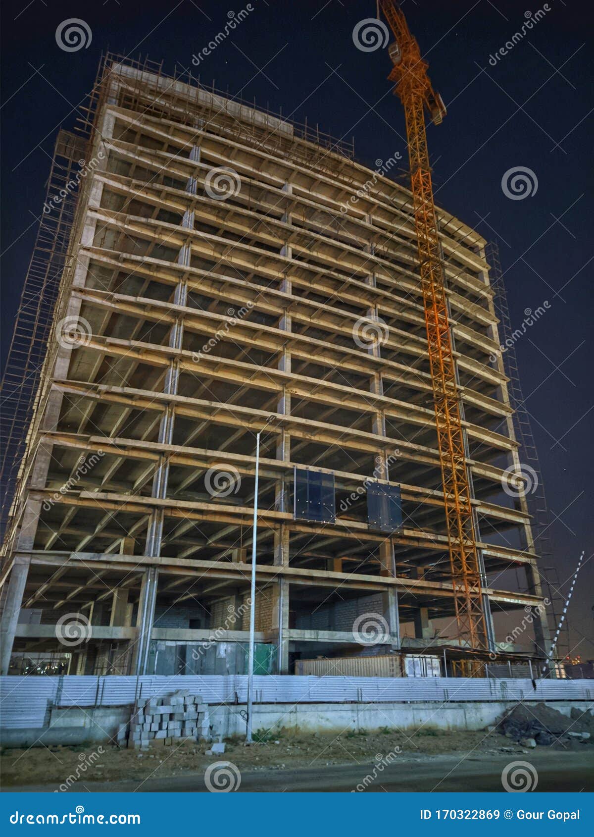 Skyscraper Under Construction View at Night Stock Image - Image of view ...