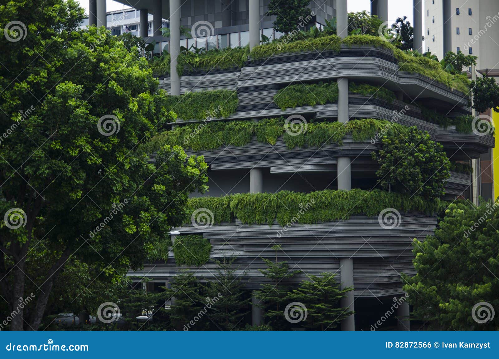 Skyscraper Wall with Green Plants Terraces Stock Photo - Image of ...