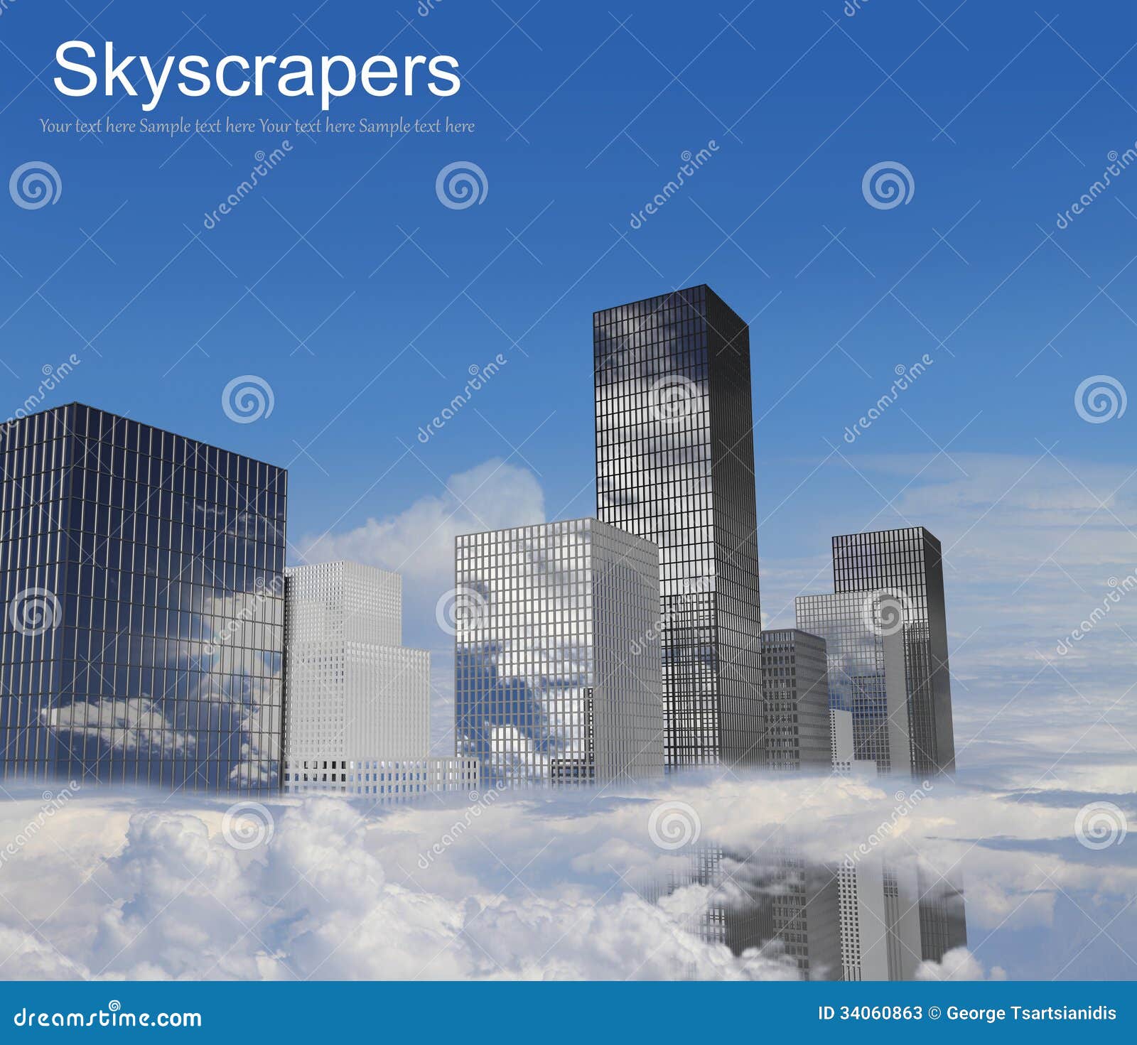 Skyscrapers in the clouds stock image. Image of glass - 34060863