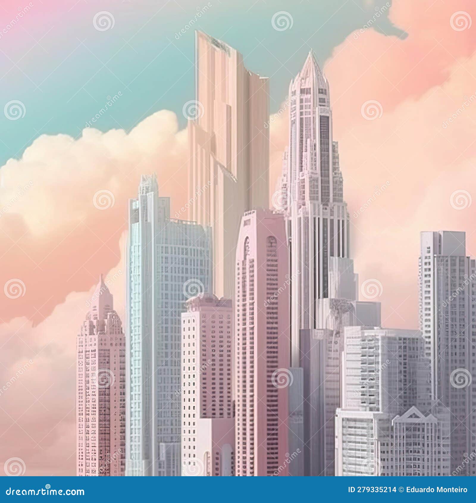 Skyscrapers in the Clouds - 3d Render Illustration Stock Illustration ...