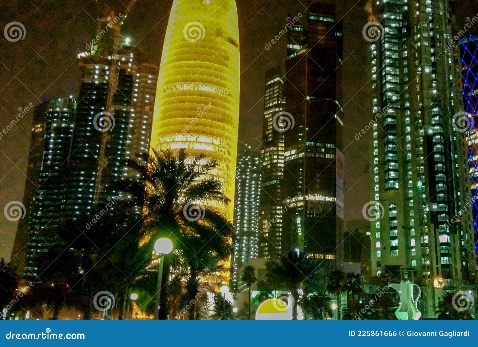 Skyscrapers Colors at Night in Doha, Qatar Stock Photo - Image of ...