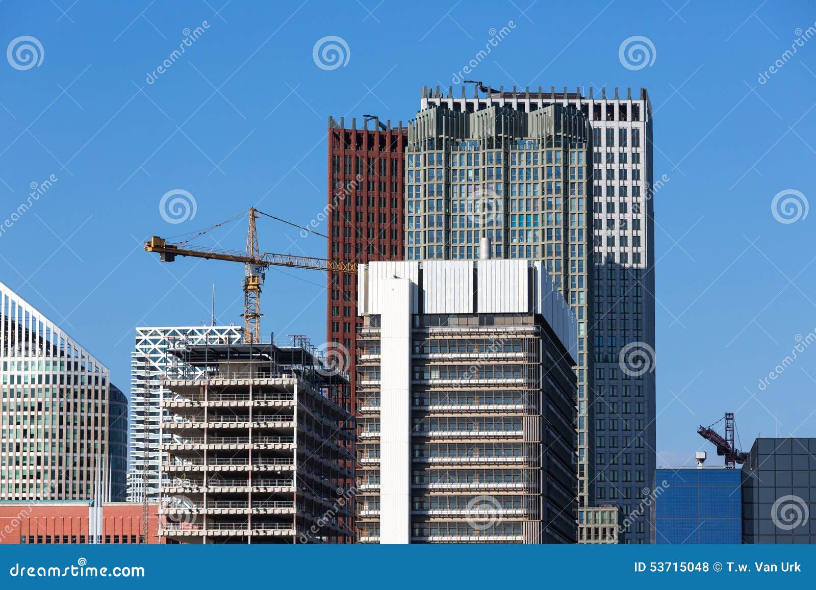Skyscrapers with Construction of a New Office Building Stock Photo ...