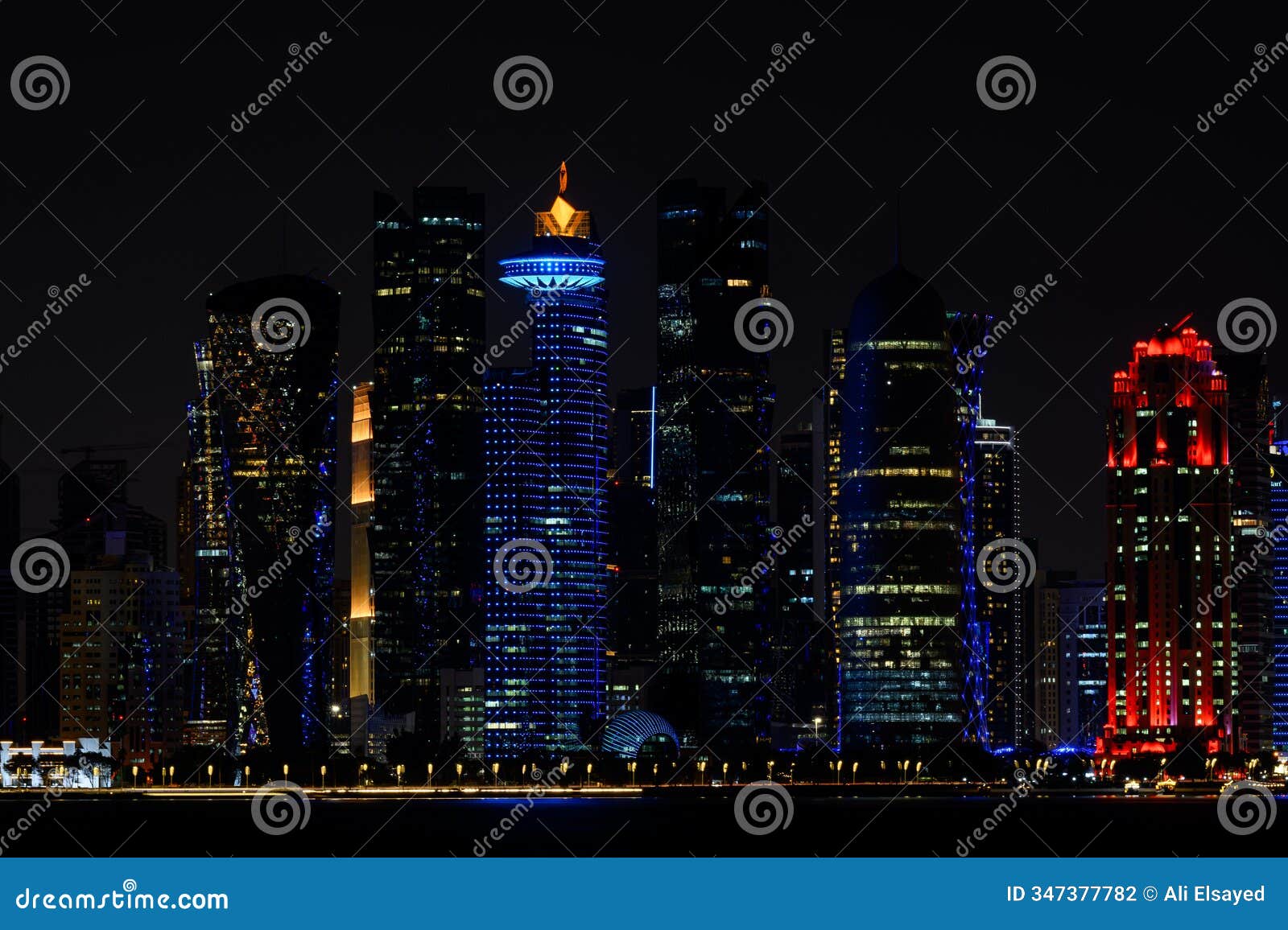 Skyscrapers of Downtown Doha at Night, Qatar Editorial Photography ...