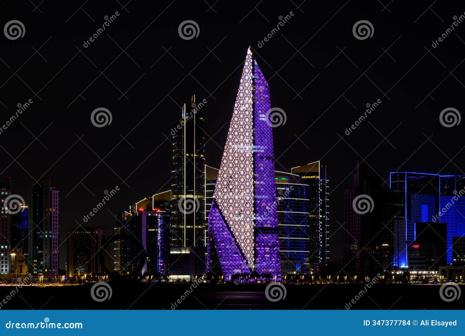 Skyscrapers of Downtown Doha at Night, Qatar Editorial Stock Image ...