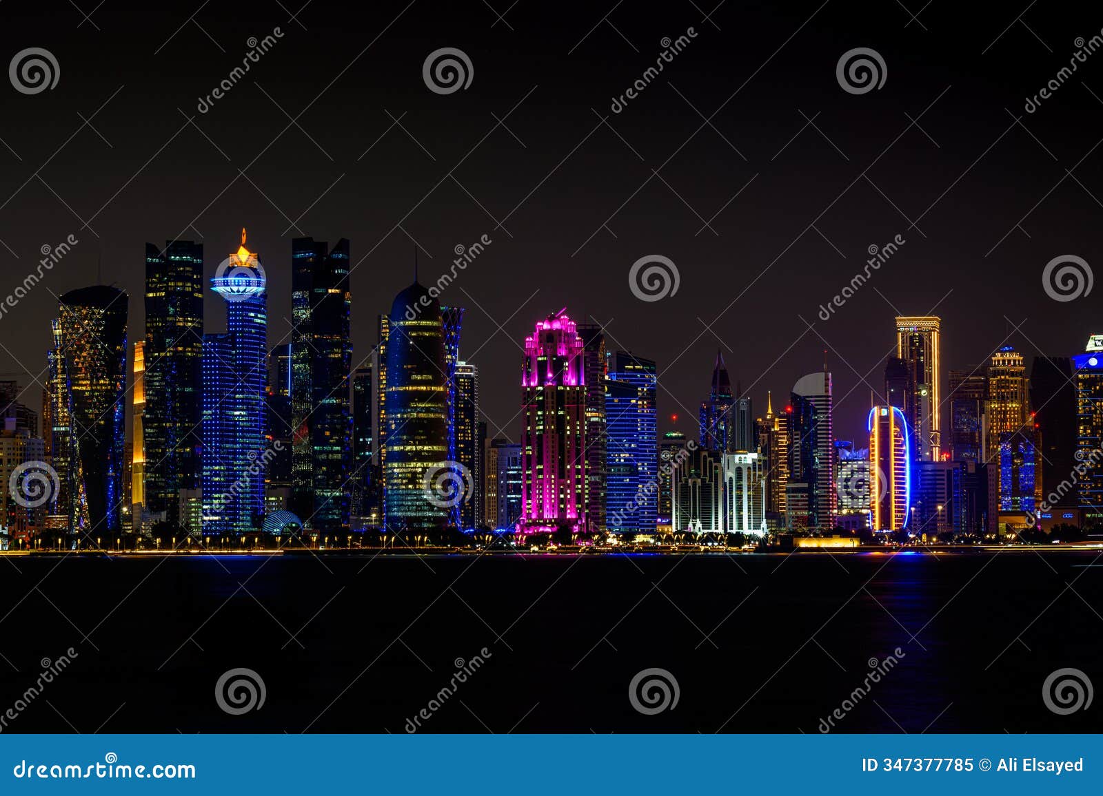 Skyscrapers of Downtown Doha at Night, Qatar Editorial Image - Image of ...