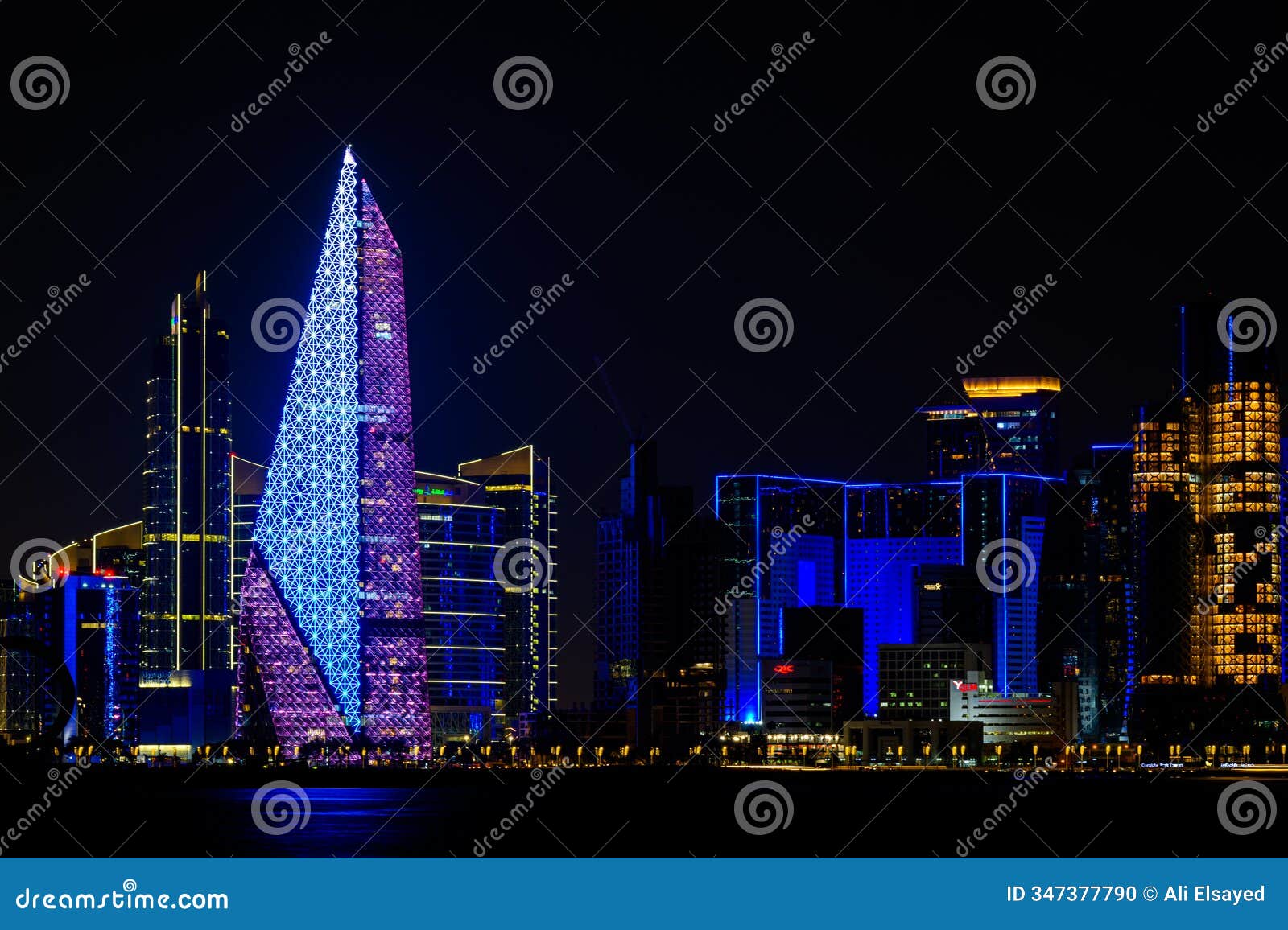 Skyscrapers of Downtown Doha at Night, Qatar Editorial Image - Image of ...