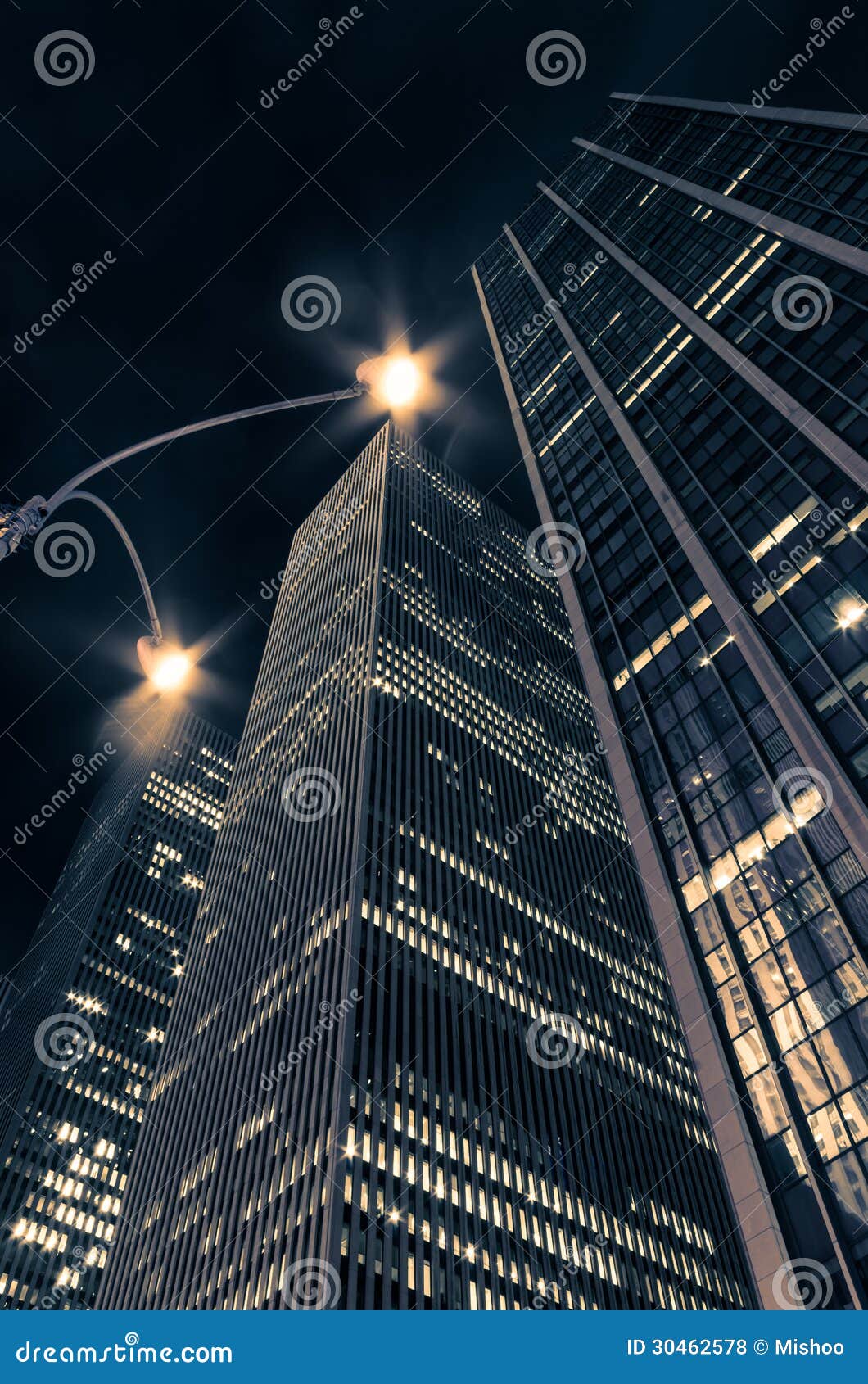 Skyscrapers at night stock photo. Image of manhattan - 30462578