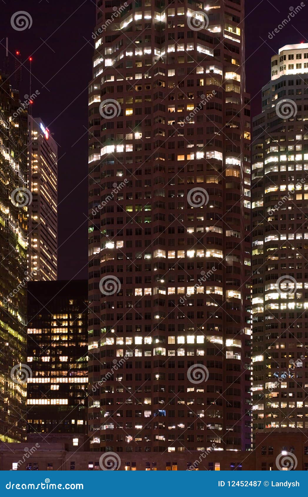 Skyscrapers at Night Time Vertical Stock Image - Image of lighting ...
