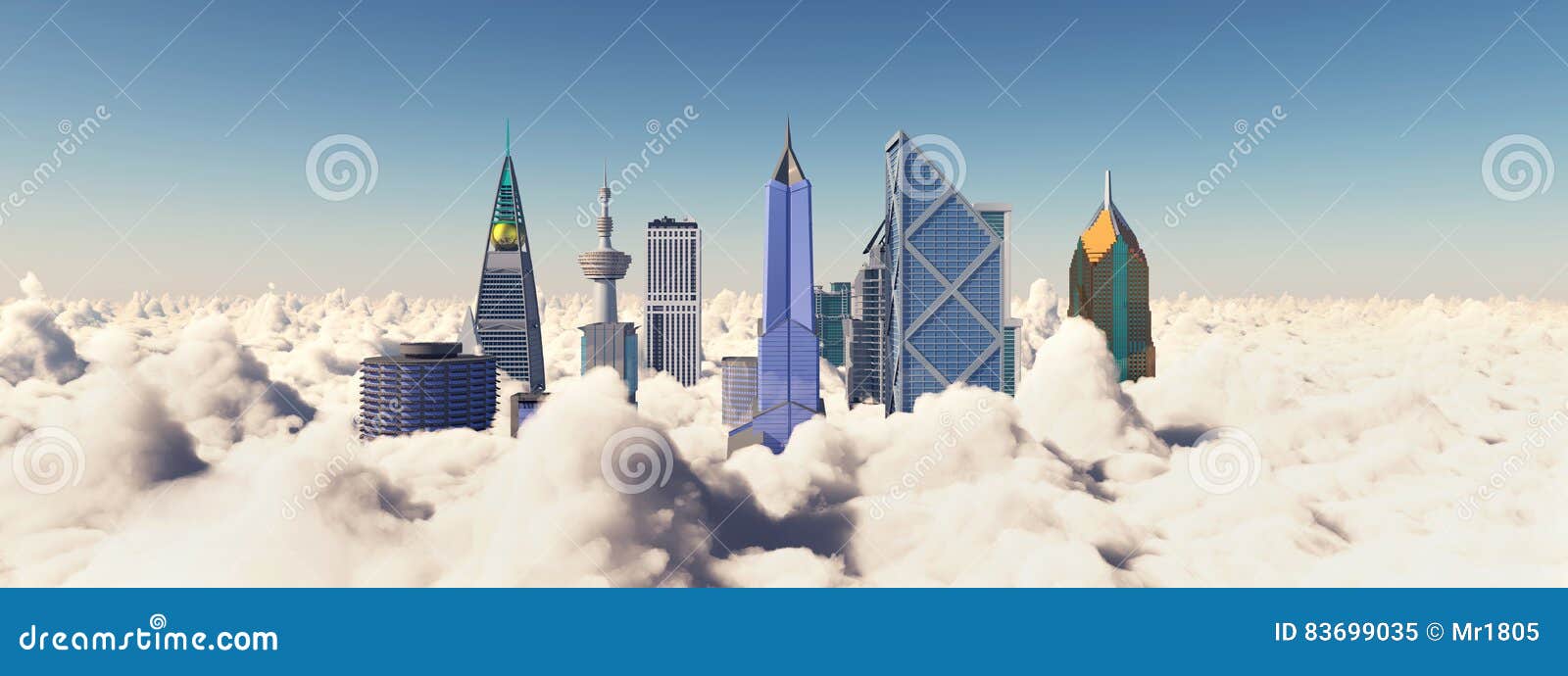 Skyscrapers Over the Clouds Stock Illustration - Illustration of ...