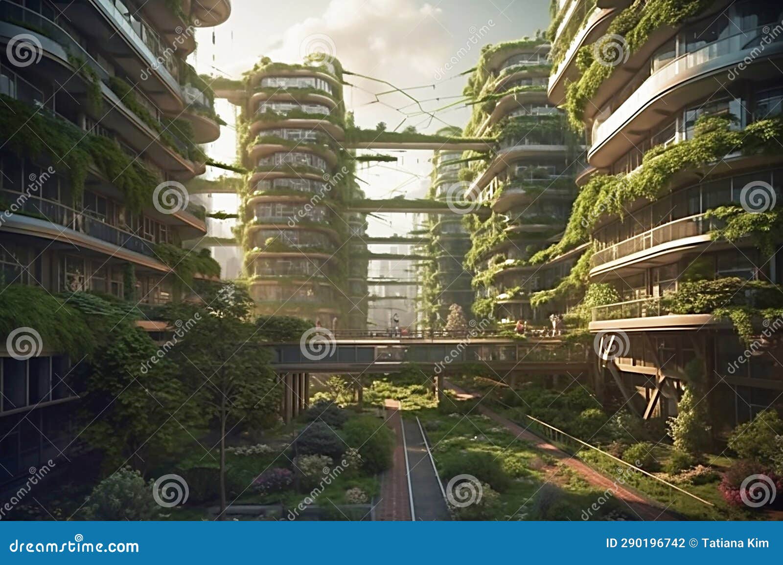 Skyscrapers Overgrown with Greenery in City of the Future. Stock Photo ...