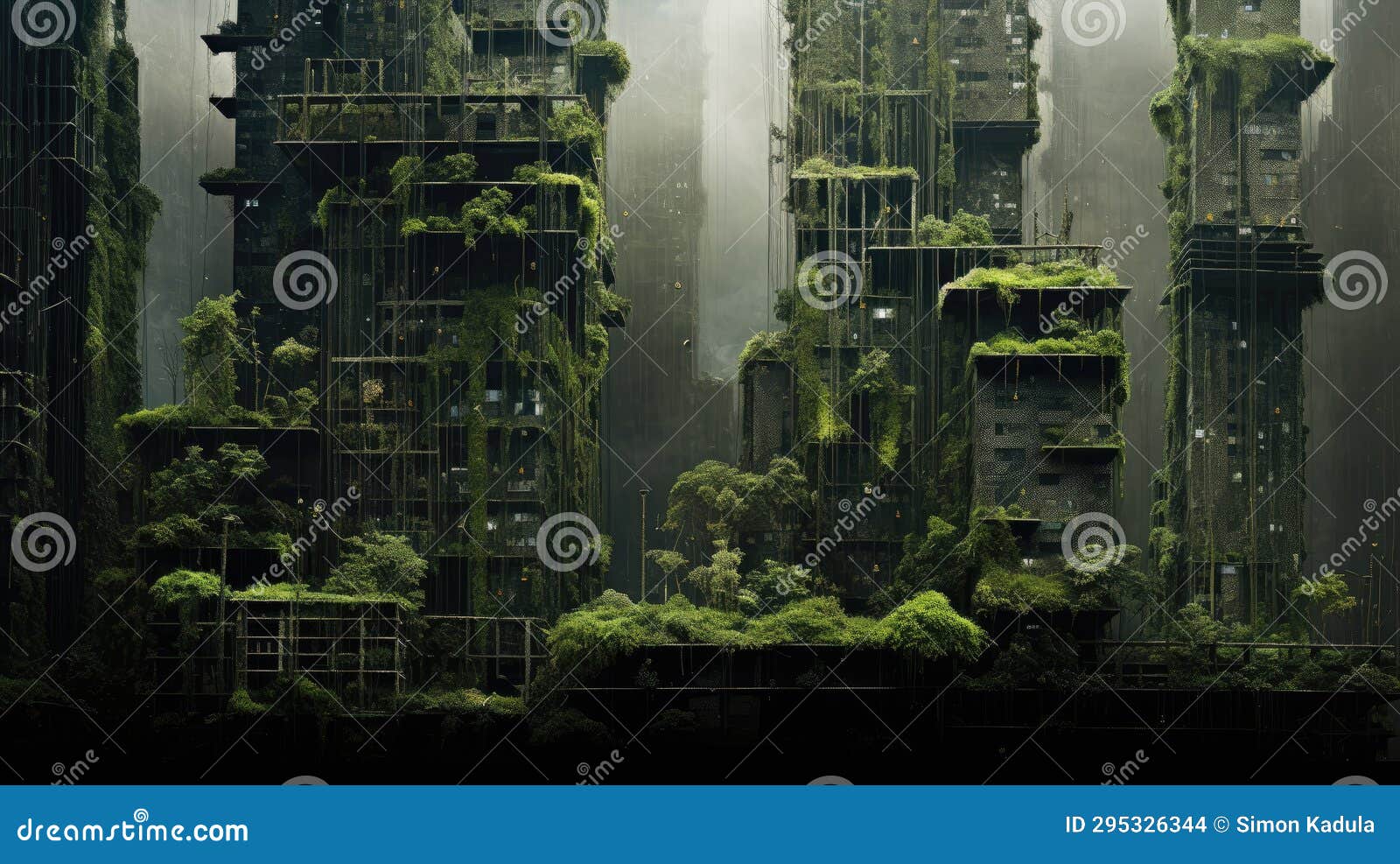 Skyscrapers Overgrown with a Moss, a Green Building Concept Stock ...