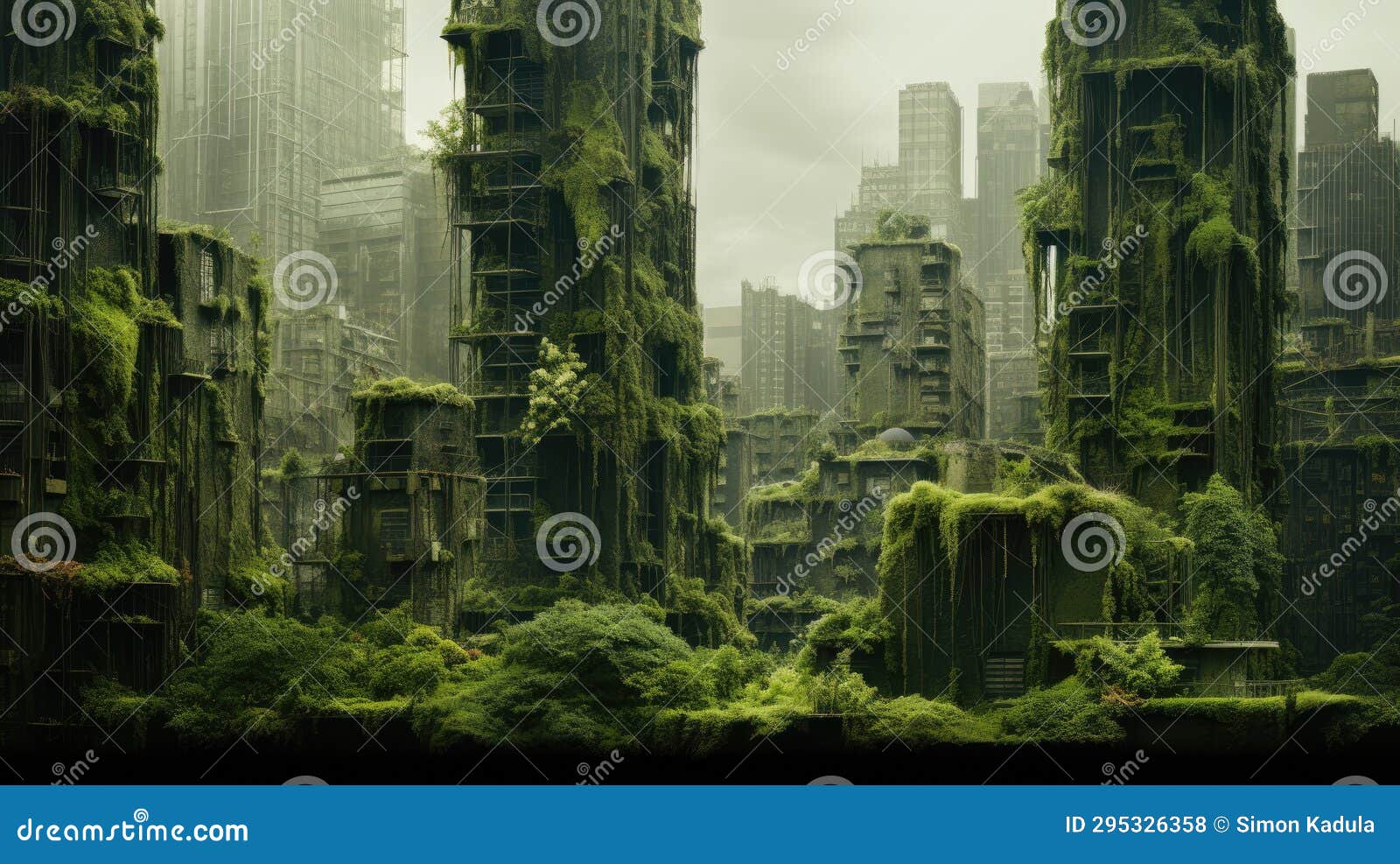 Skyscrapers Overgrown with a Moss, a Green Building Concept Stock ...