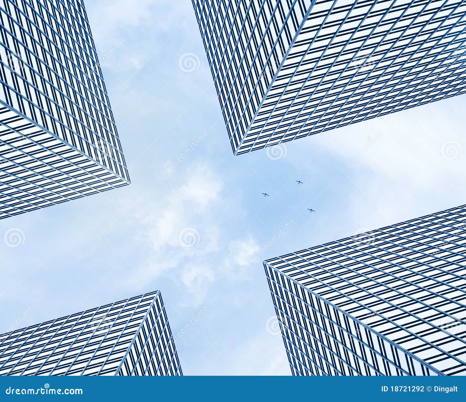 Skyscrapers and plane stock photo. Image of exterior - 18721292