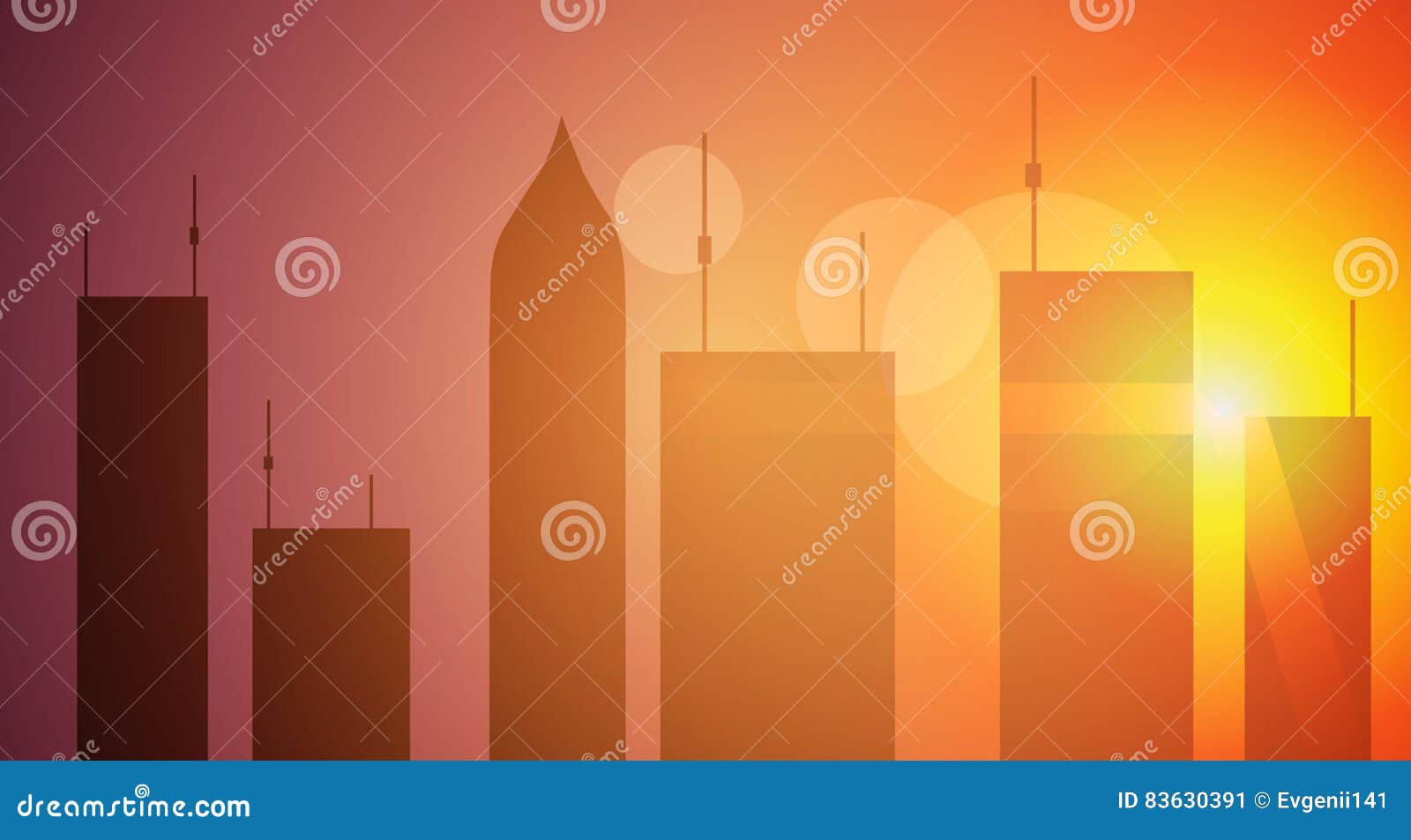 Skyscrapers at sunset. stock illustration. Illustration of view - 83630391