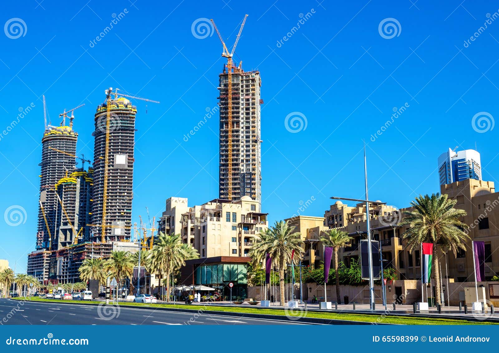 Skyscrapers Under Construction in Dubai Downtown Stock Image - Image of ...