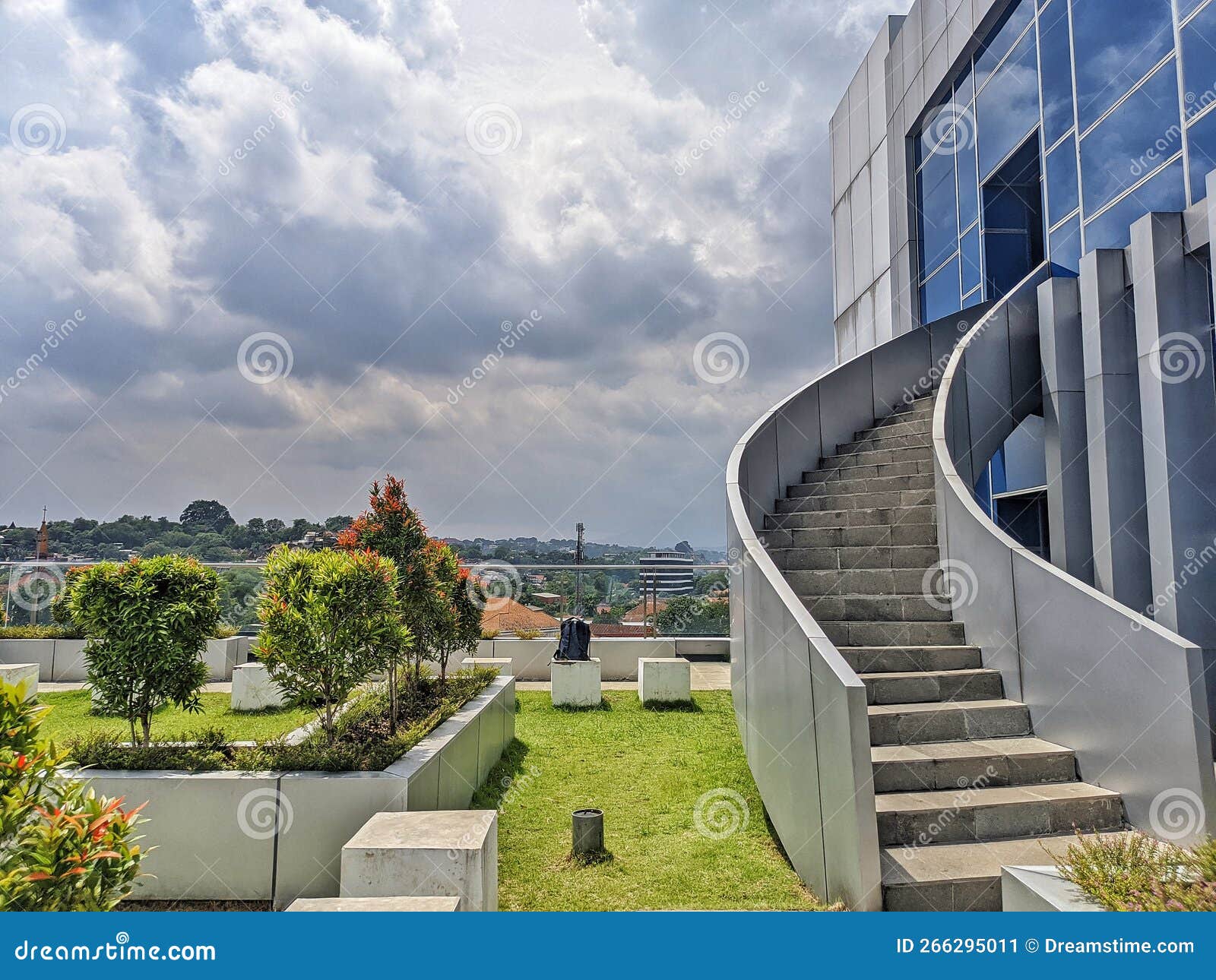 Rooftop Garden with Stairs and Sky View Stock Image - Image of park ...