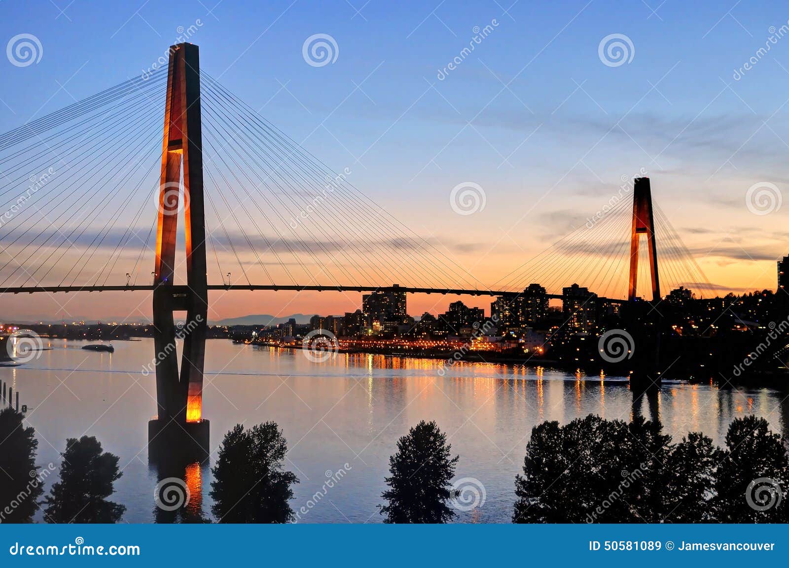 Skytrain Bridge at Twilight Stock Image - Image of reflection, blue ...