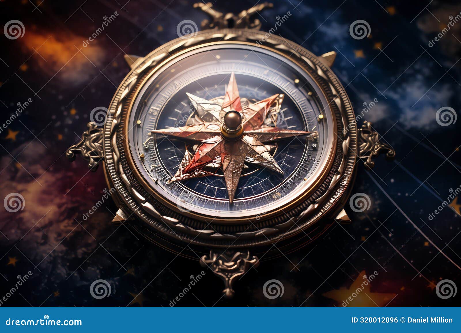 Skyward Compass Fantasy Sky Night Gazing Watercolor Royalty-Free Stock ...