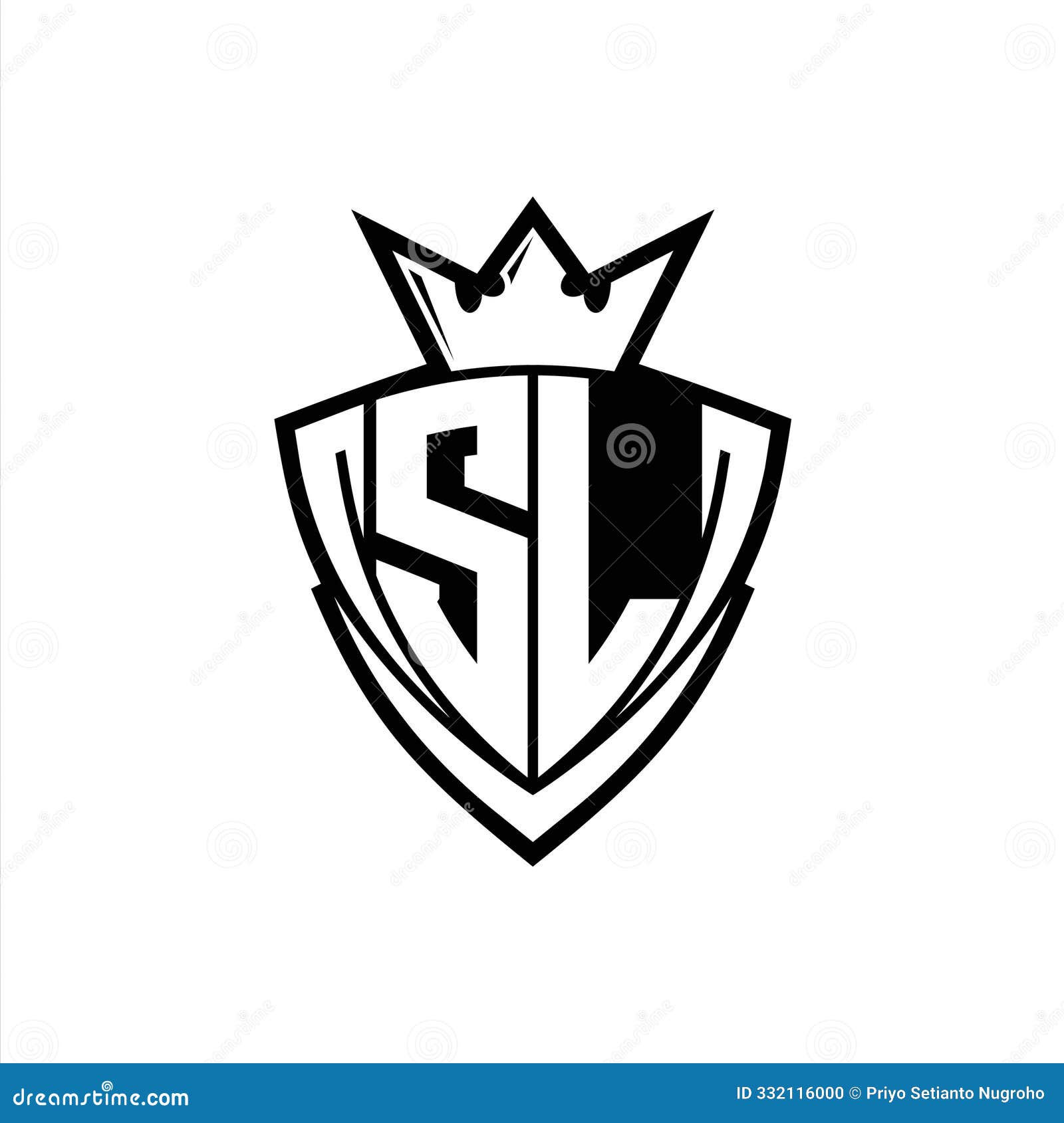 SL Letter Logo With Sharp Triangle Shield Shape With Crown Inside White ...