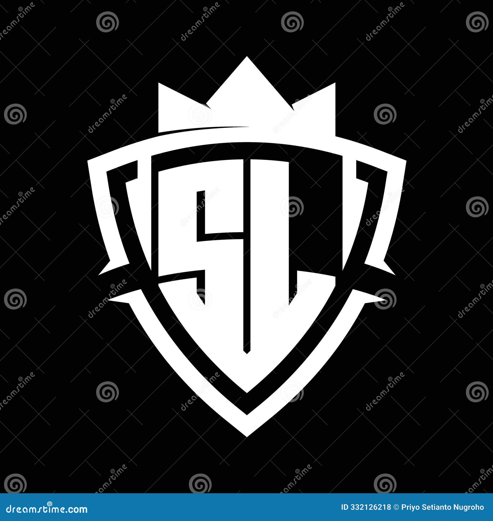 SL Letter Monogram With Triangle Curve Shield Shape With Crown White ...