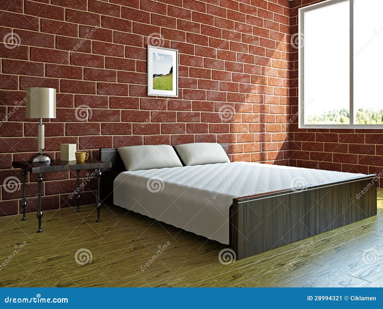 Slaapkamer Met Een Groot Bed Stock Illustratie - Illustration of ...