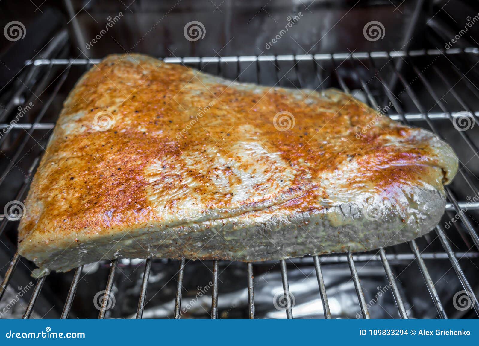 Slab of Brisket Meat in an Electric Bbq Smoker Stock Photo - Image of ...