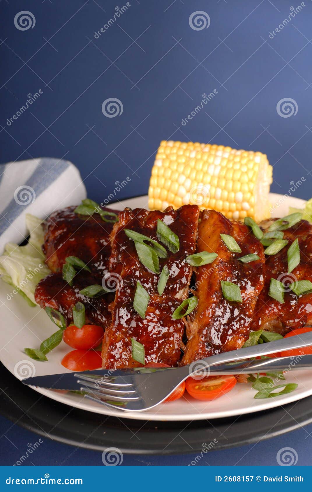 Slab of ribs with corn stock image. Image of culinary - 2608157