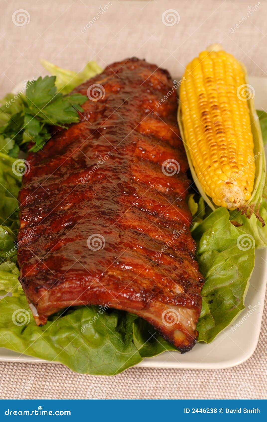 Slab of Ribs with Ear of Corn Stock Photo - Image of meal, eating: 2446238